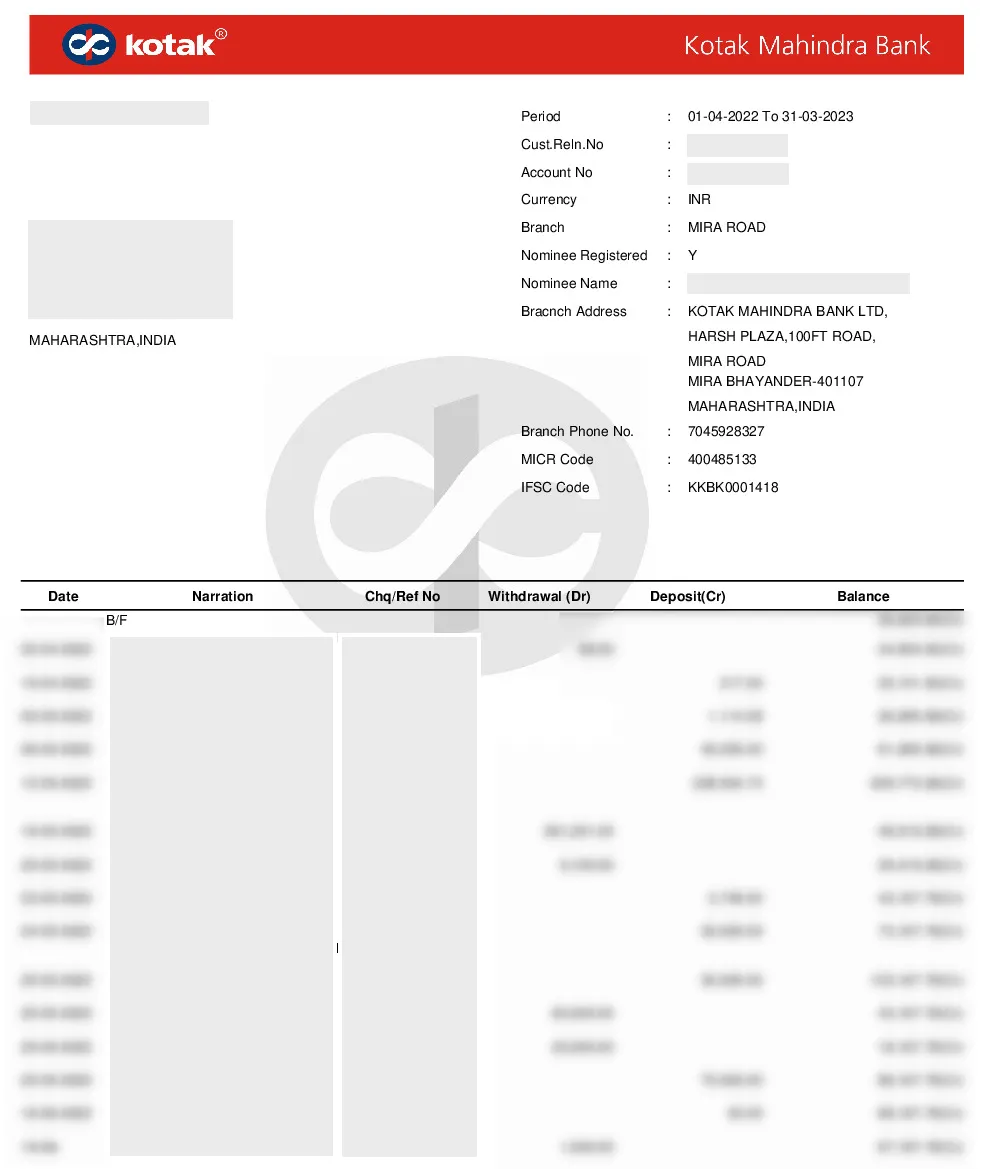 Convert Kotak Mahindra Bank statements to excel. Convert Kotak Mahindra Bank statements to excel.